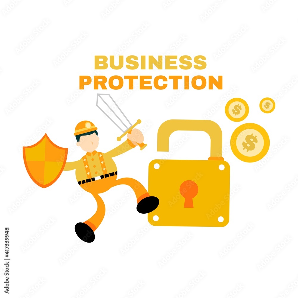 engineer worker miner and business security protection padlock cartoon ...