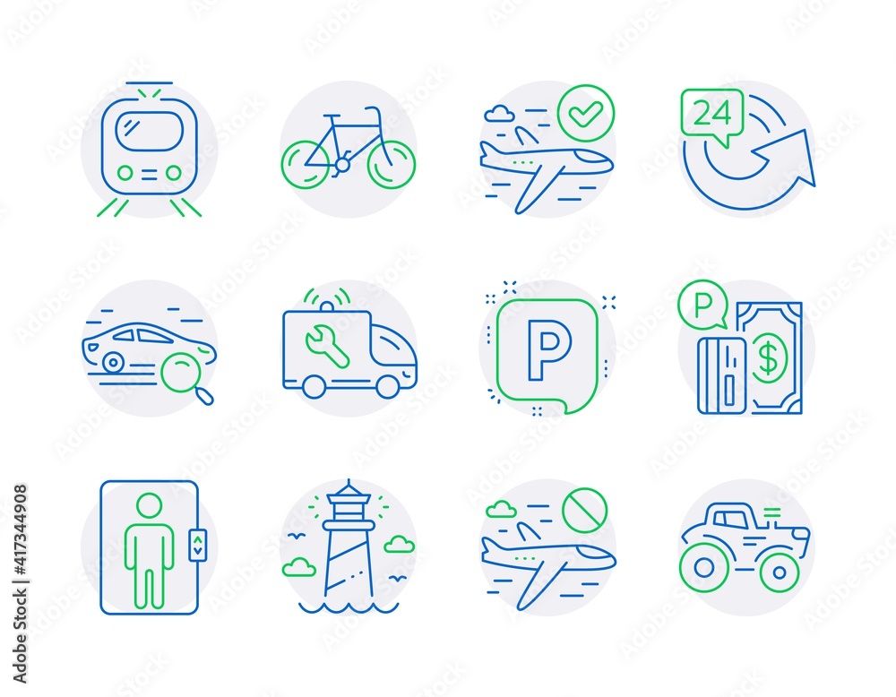 Transportation icons set. Included icon as Parking payment, Lighthouse ...