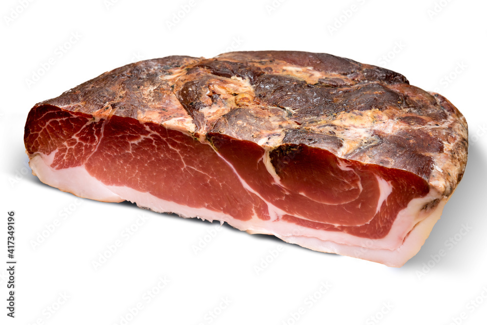 Speck, typical smoked ham from South Tyrol, Alto Adige in Italy - raw ...