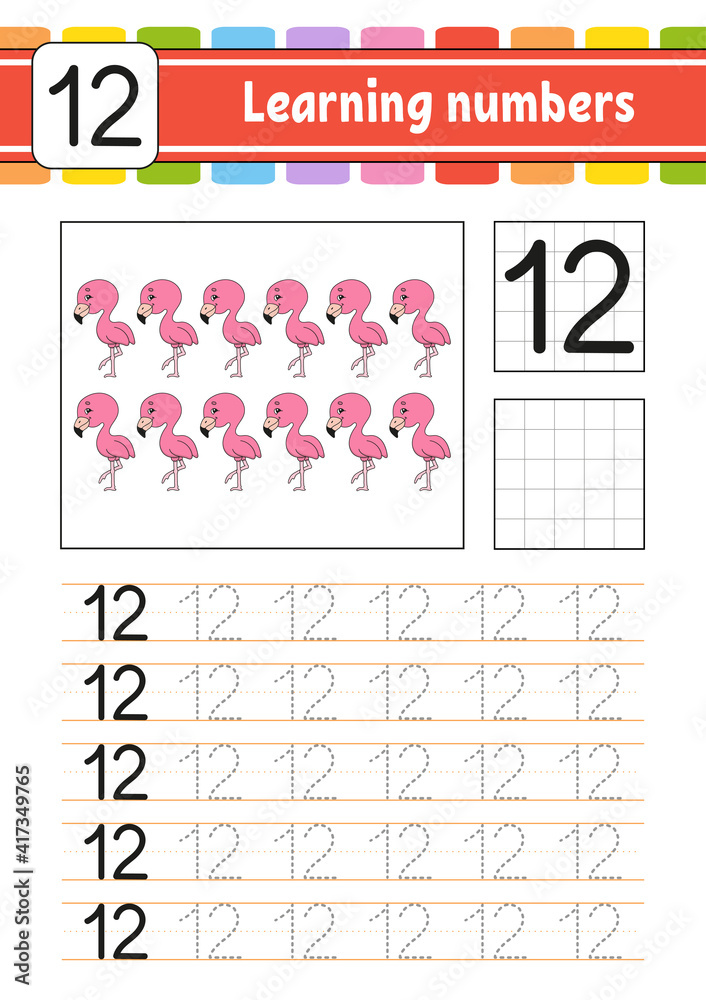 Trace and write numbers. Handwriting practice. Learning numbers for ...