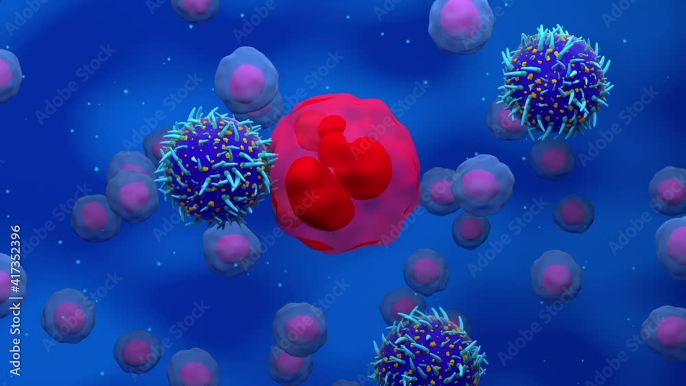 CAR T-cells attack fight and destroy cancer cell 3d render animation ...