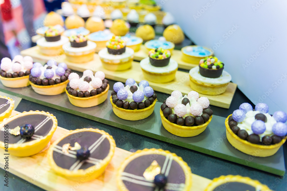 Catering sweets, closeup of various kinds of different types of Sweet ...