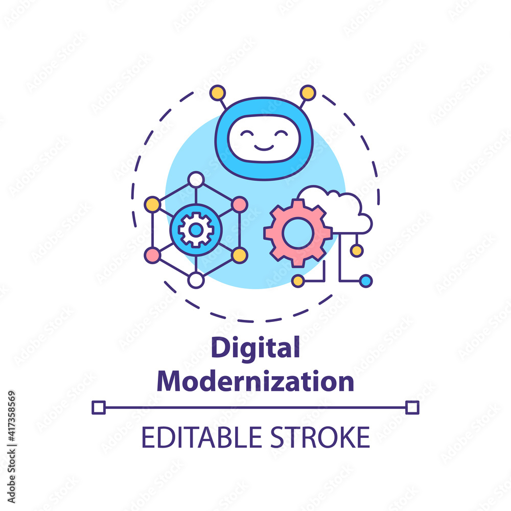 Digital modernization concept icon. Upgrading new technology systems ...