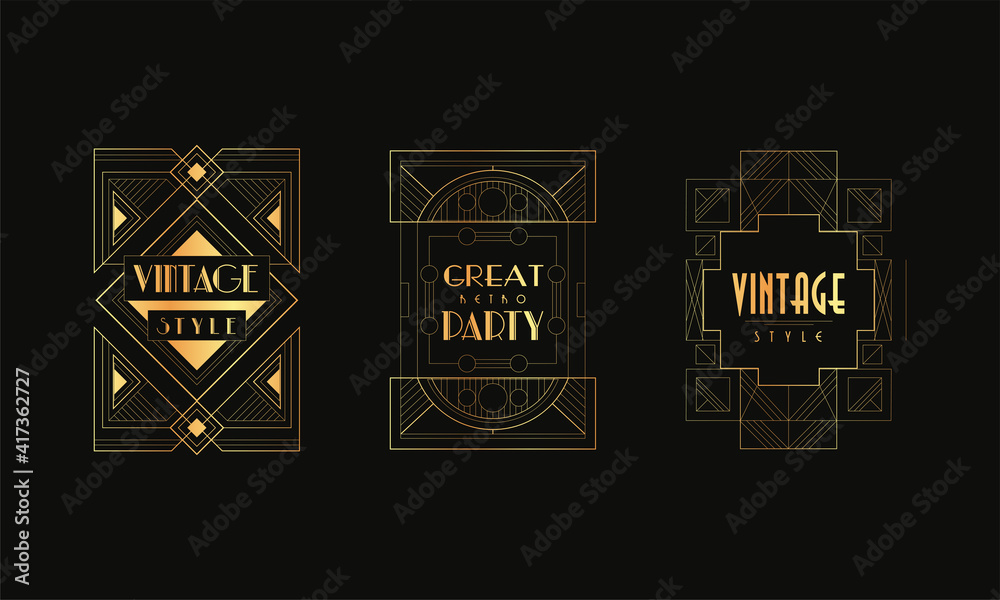 Great Retro Party Logo Templates Set, Vintage Art Deco Style Design ...