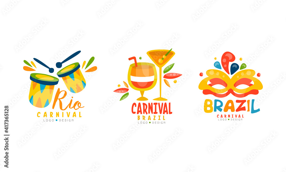 Rio Carnival Logo Design Set, Festival Badges with Traditional Brazil ...