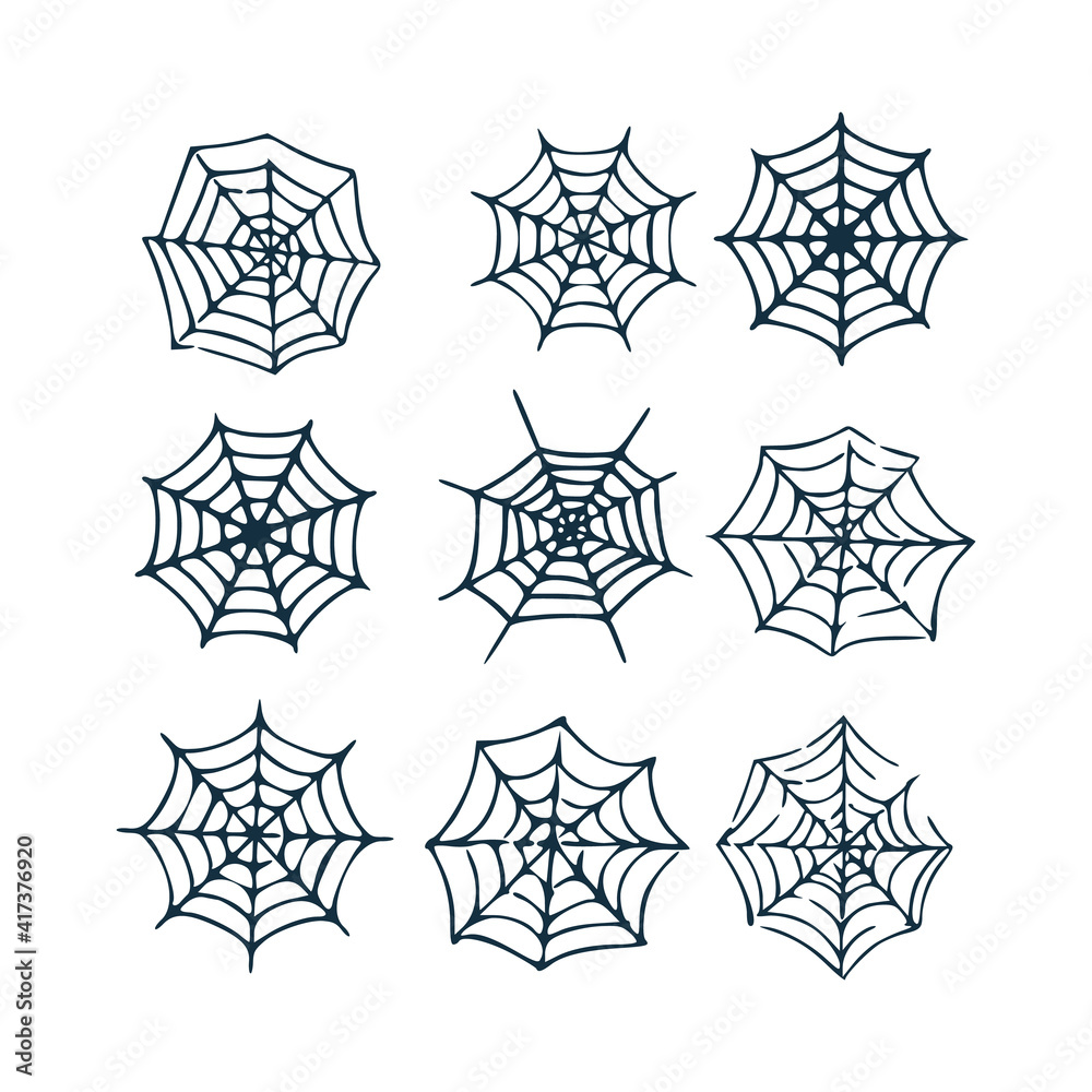 Spiderweb set, different type of cobweb vector illustration on white ...
