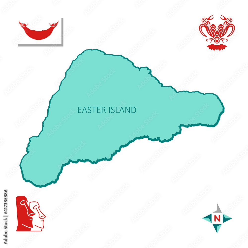 Simple outline map of Easter Island with National Symbols Stock Vector ...