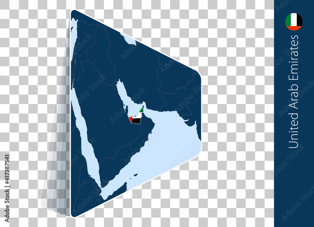 United Arab Emirates map and flag on transparent background. Stock ...