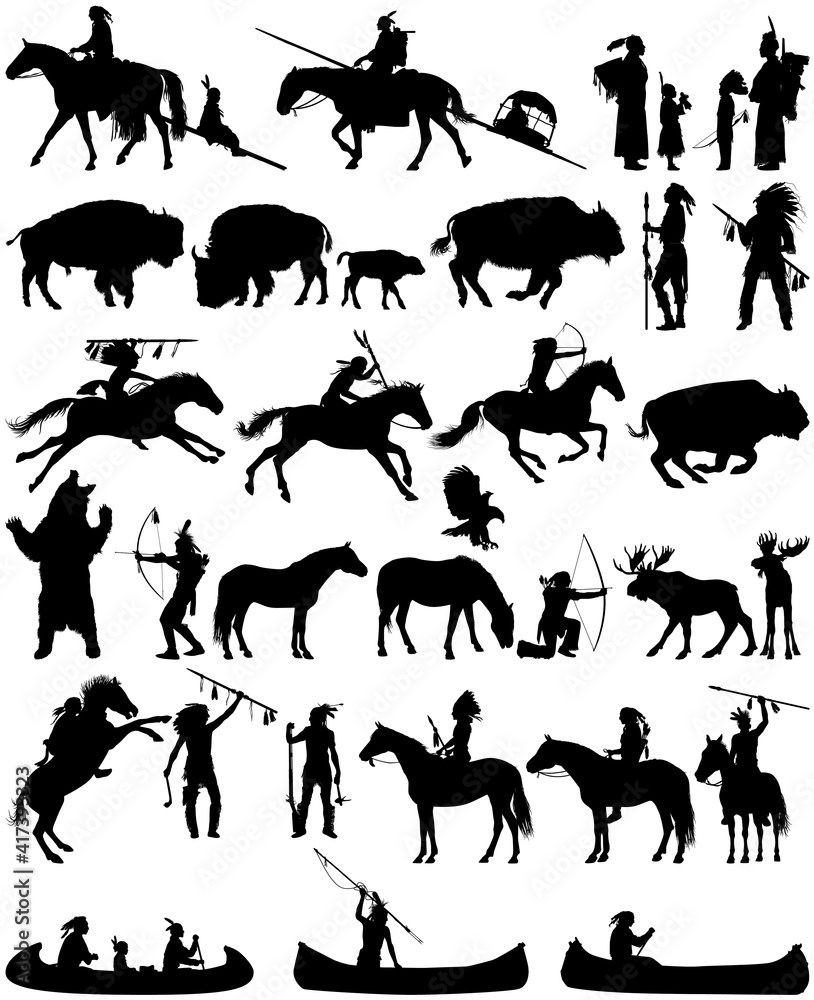 Native American clip art vector silhouette collection Stock Vector ...
