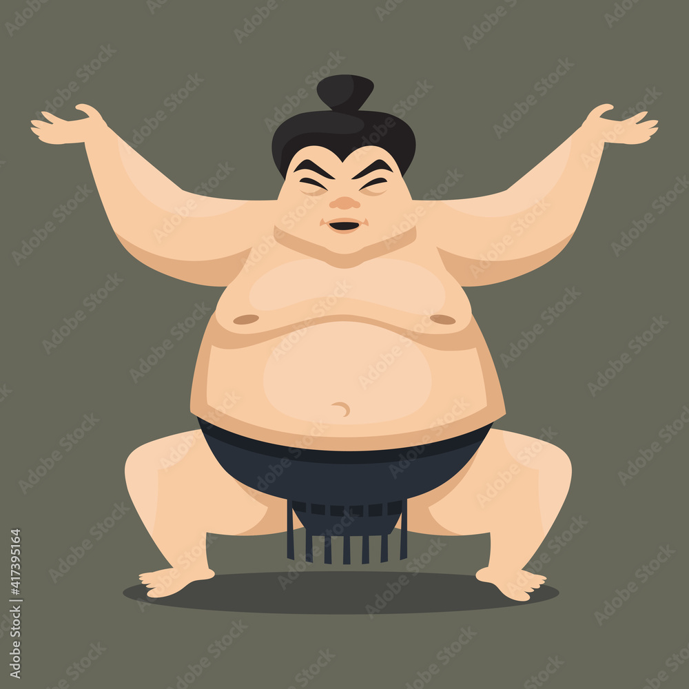 Sumo wrestler front view. Japan character in cartoon style. Stock ...
