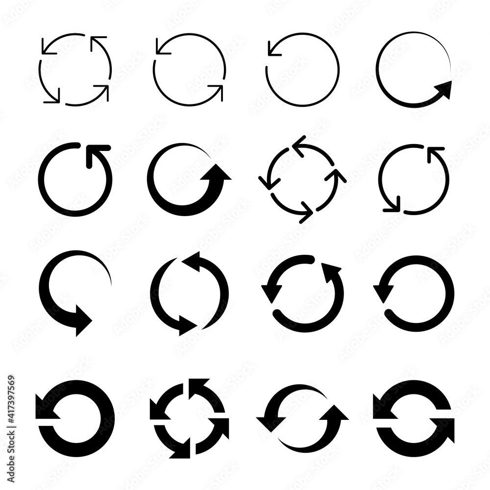 Collection Of Recycle Circle Icons. Set of Refresh Signs. Vector Arrows ...