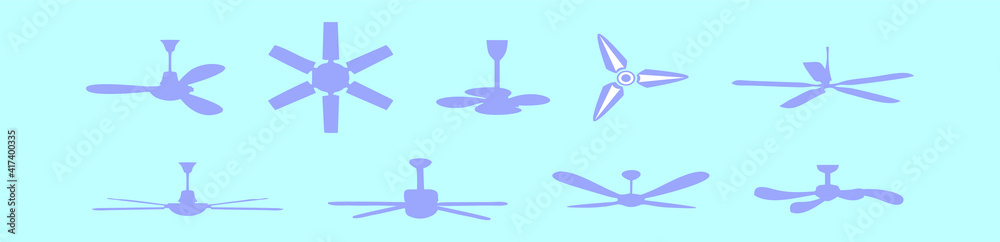 set of ceiling fan cartoon icon design template with various models ...