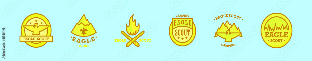 set of eagle scout badge cartoon icon design template with various ...