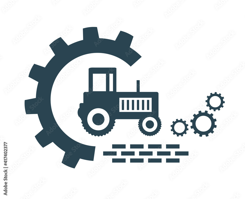 Vector illustration of the icon, logo of a wheeled tractor. Stock ...