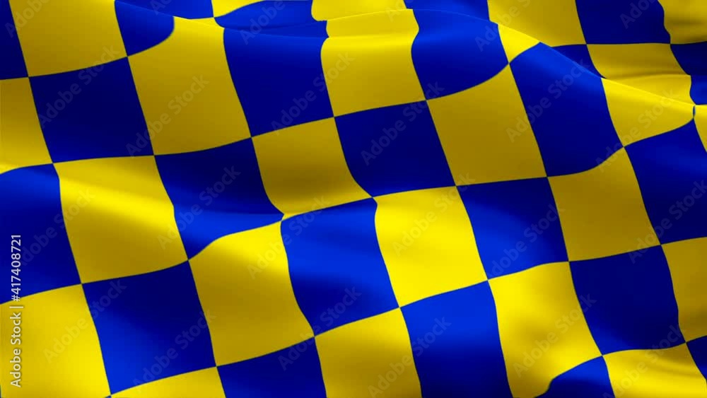 Racing Yellow and Blue checkered flag Start Race waving in wind video ...