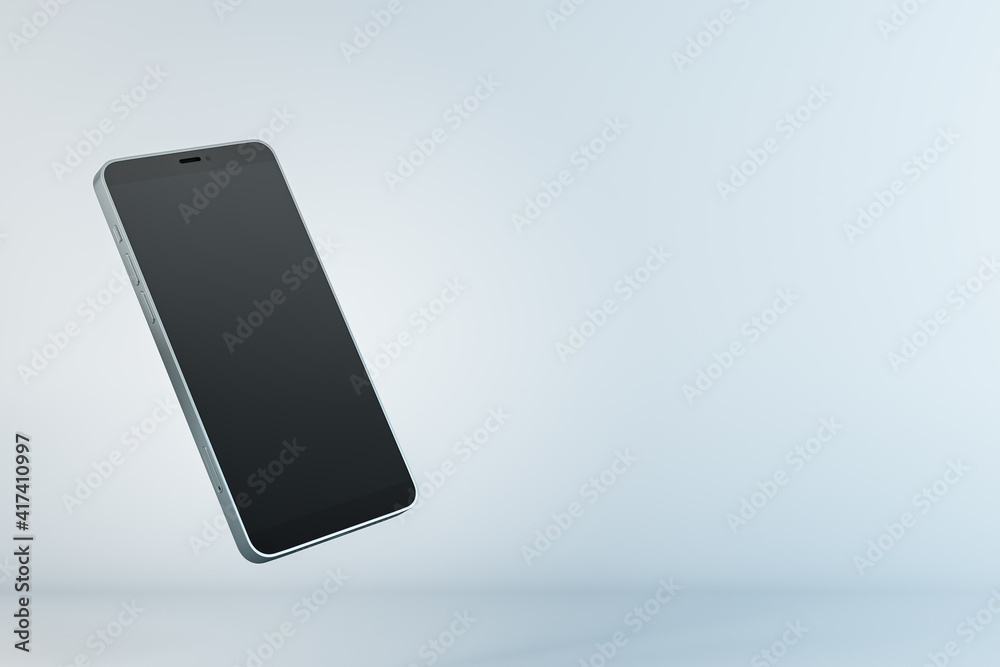 Blank black cell phone screen at light background. Mock up Stock Photo ...