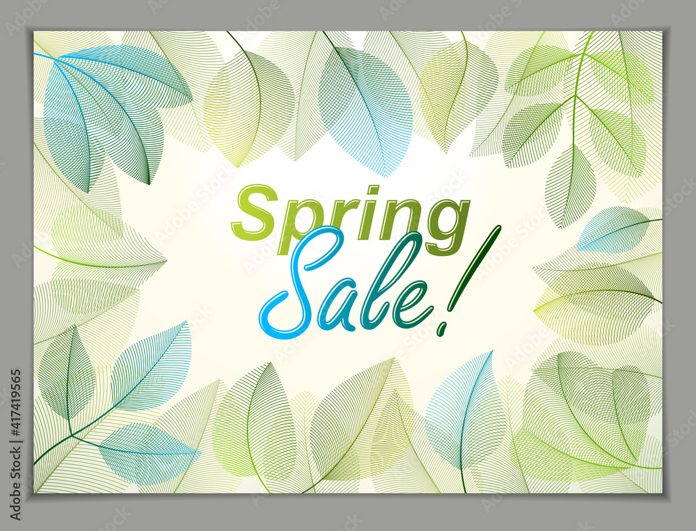 Spring leaves horizontal background, nature seasonal template for ...