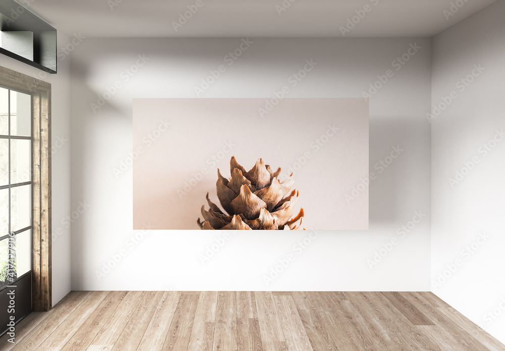 Horizontal Canvas Frame Mockup in a Room with Large Windows Stock ...