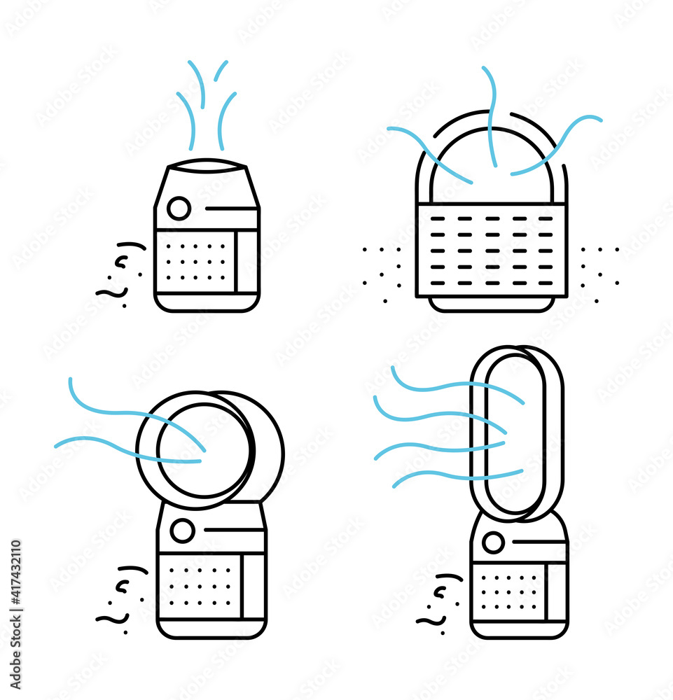 Air purifier machine icon sets. Home device for air purification ...