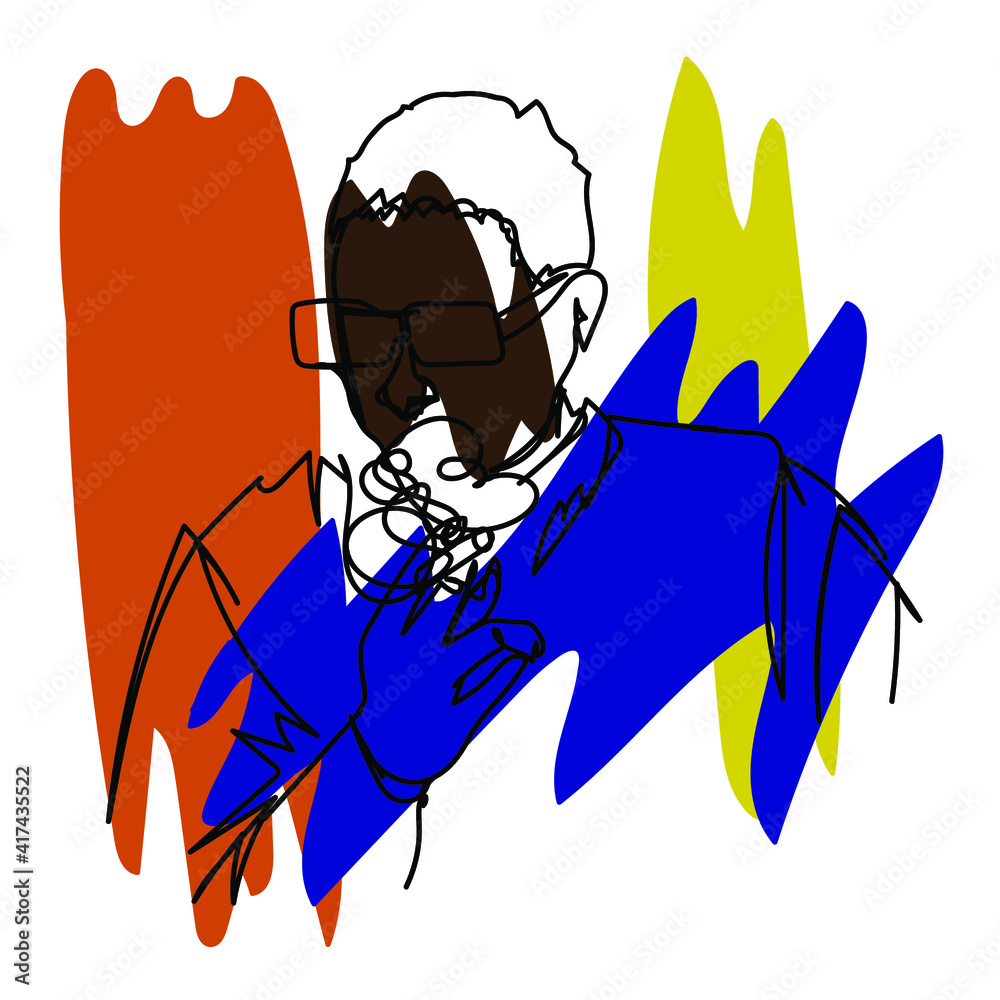 Black man. Hand draw outline portrait of african black man with bown ...