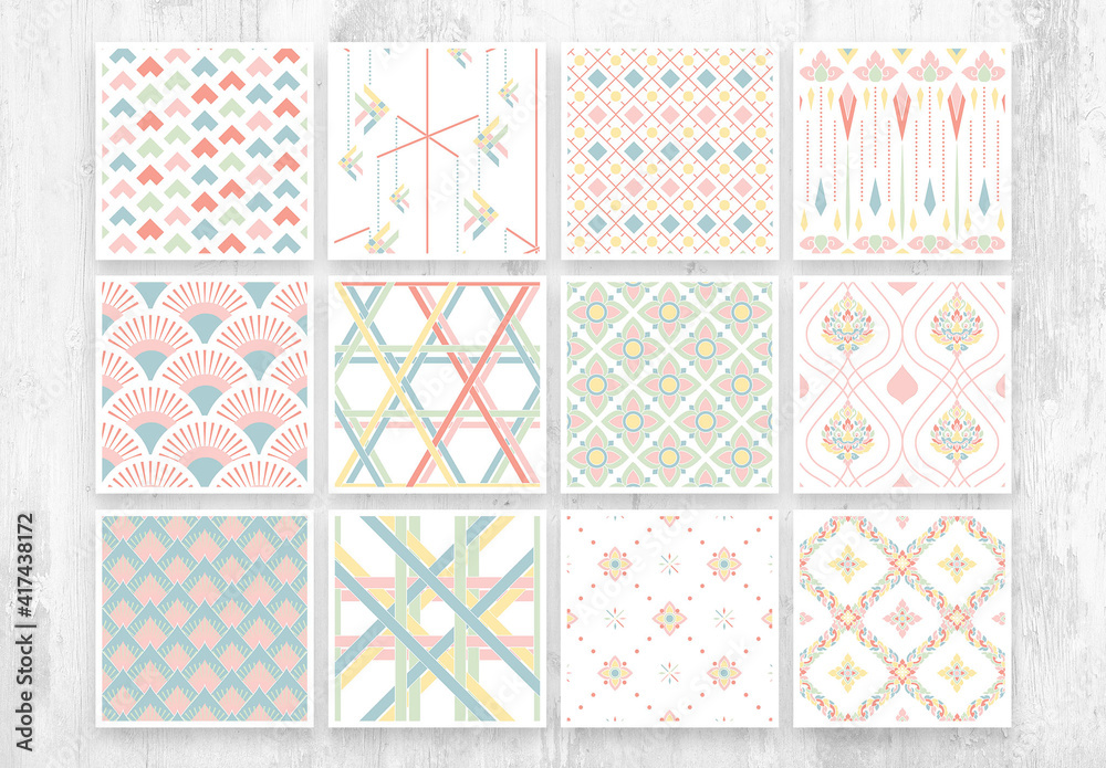 Thai Asian Patten Contemporary Pastel Color Stock Template | Adobe Stock