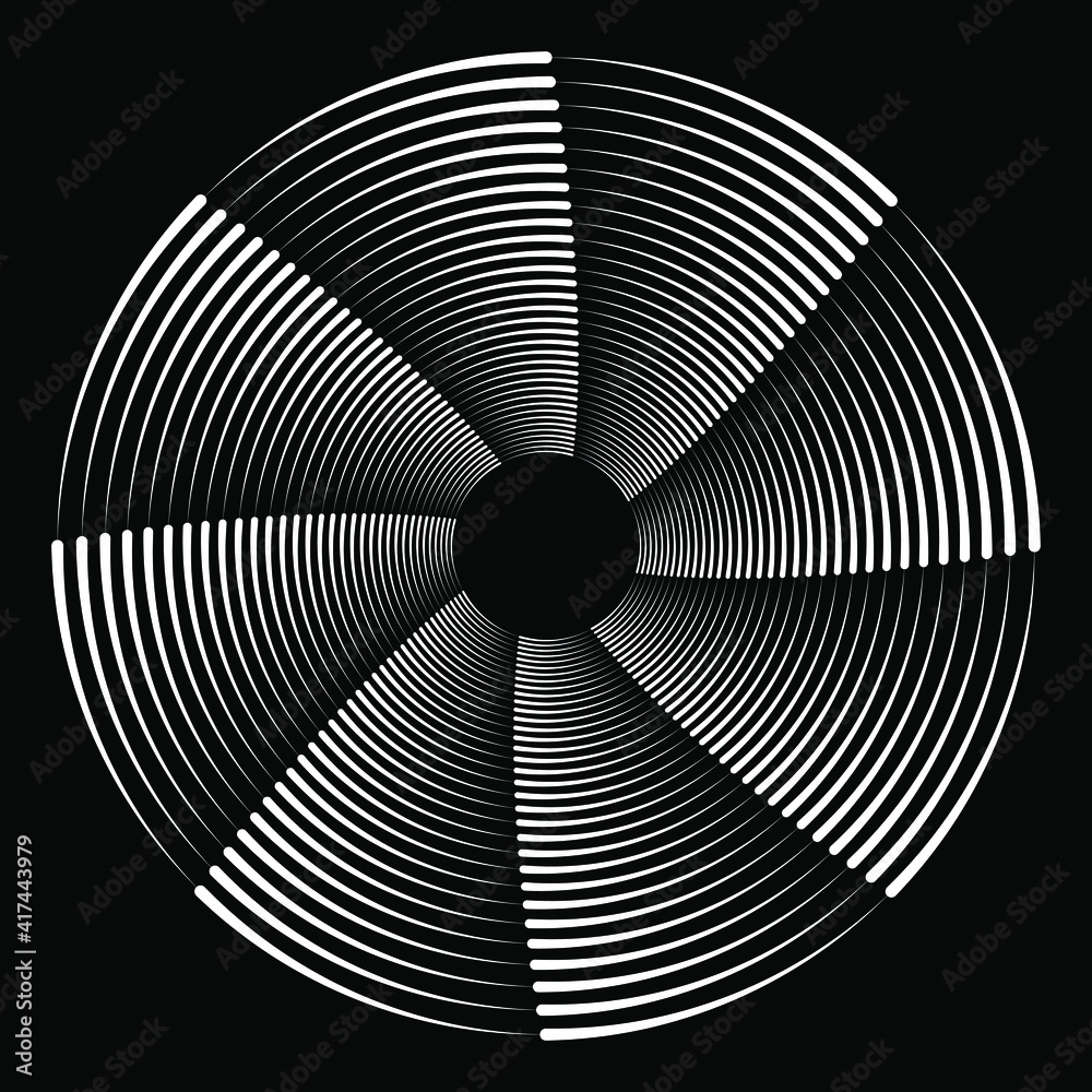 White curved speed lines in round shape. Geometric shape. Vector ...