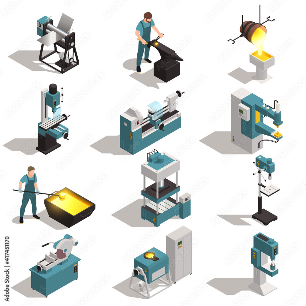 Metalworking People Isometric Set Stock Vector | Adobe Stock