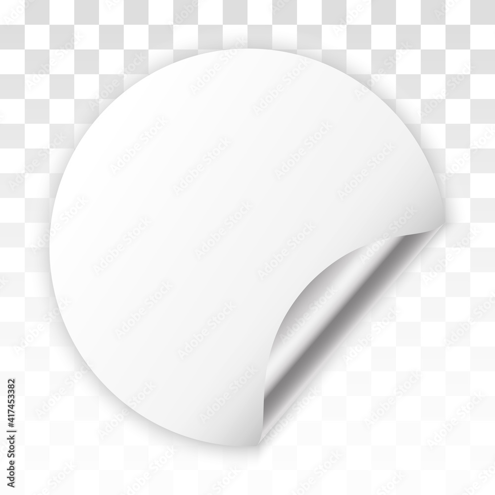 Vector round paper sticker template with bent edge. Isolated on ...