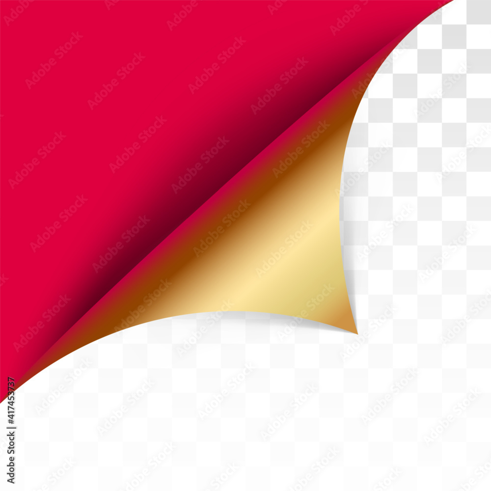 Page curl with shadow on blank sheet of paper. Gold paper sticker ...