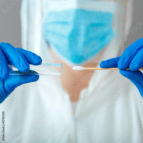 Process of coronavirus PCR antigen testing examination by nurse medic ...