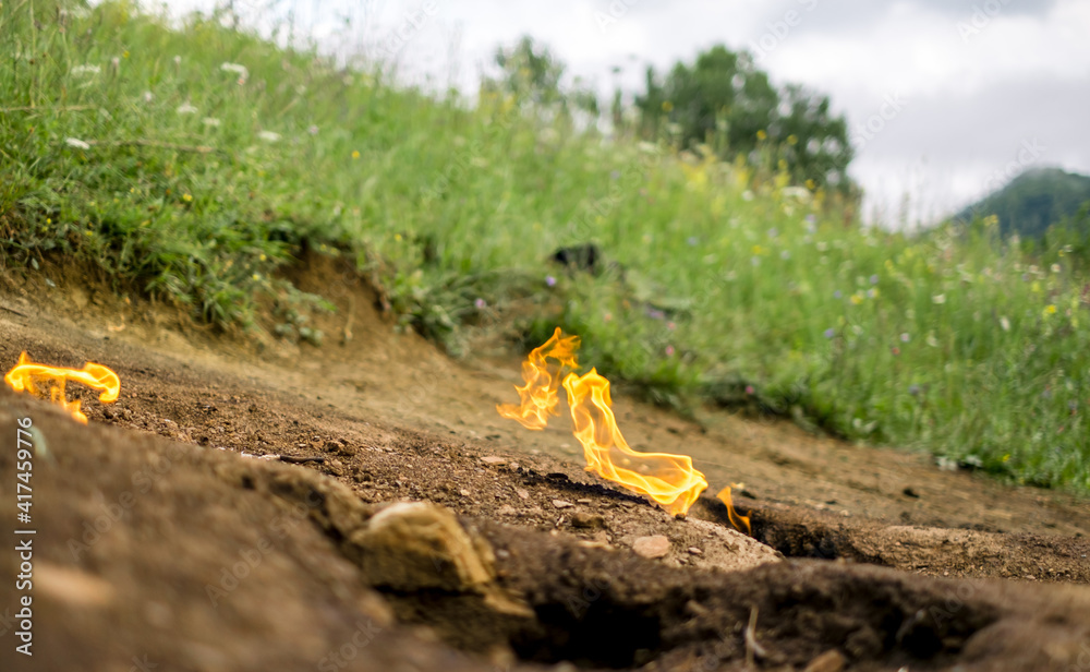 Living fire, a unique natural phenomenon where natural gas come in ...
