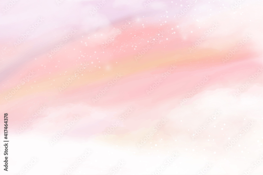 Pink watercolor cotton cloud background. Pastel fantasy sky backdrop ...