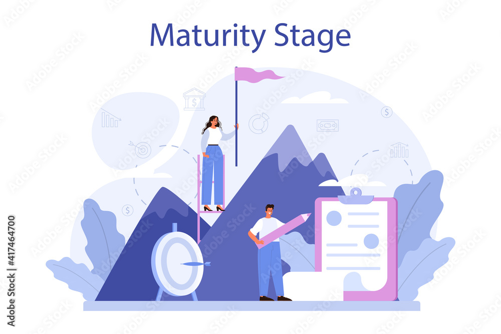 Maturity stage concept. Project life cycle period. Successful business ...