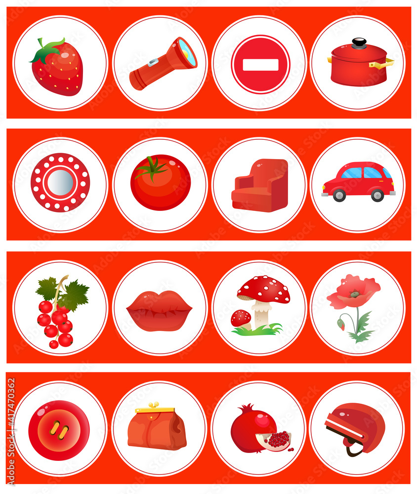 Red color. Matching game, education game for children. Puzzle for kids ...