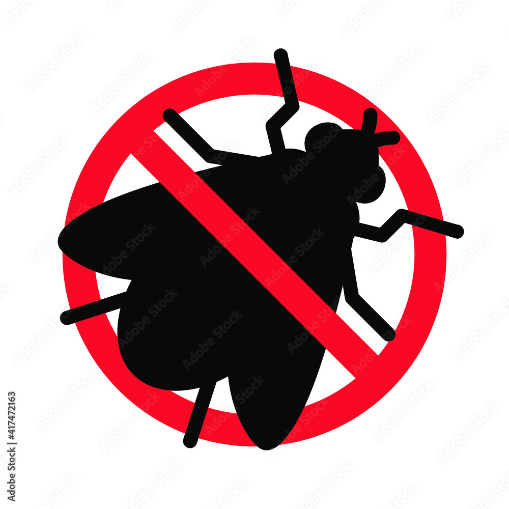 No fly with ban sign. Anti fly pest control ban, prohibition parasitic ...
