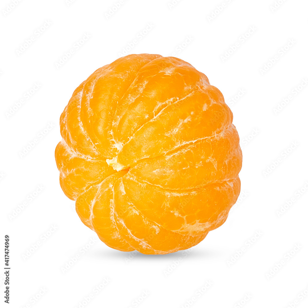 One ripe whole peeled mandarin fruit on white background with clipping ...
