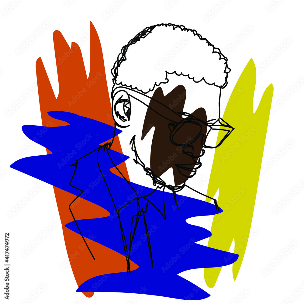Black man. Hand draw outline portrait of african black man with bown ...