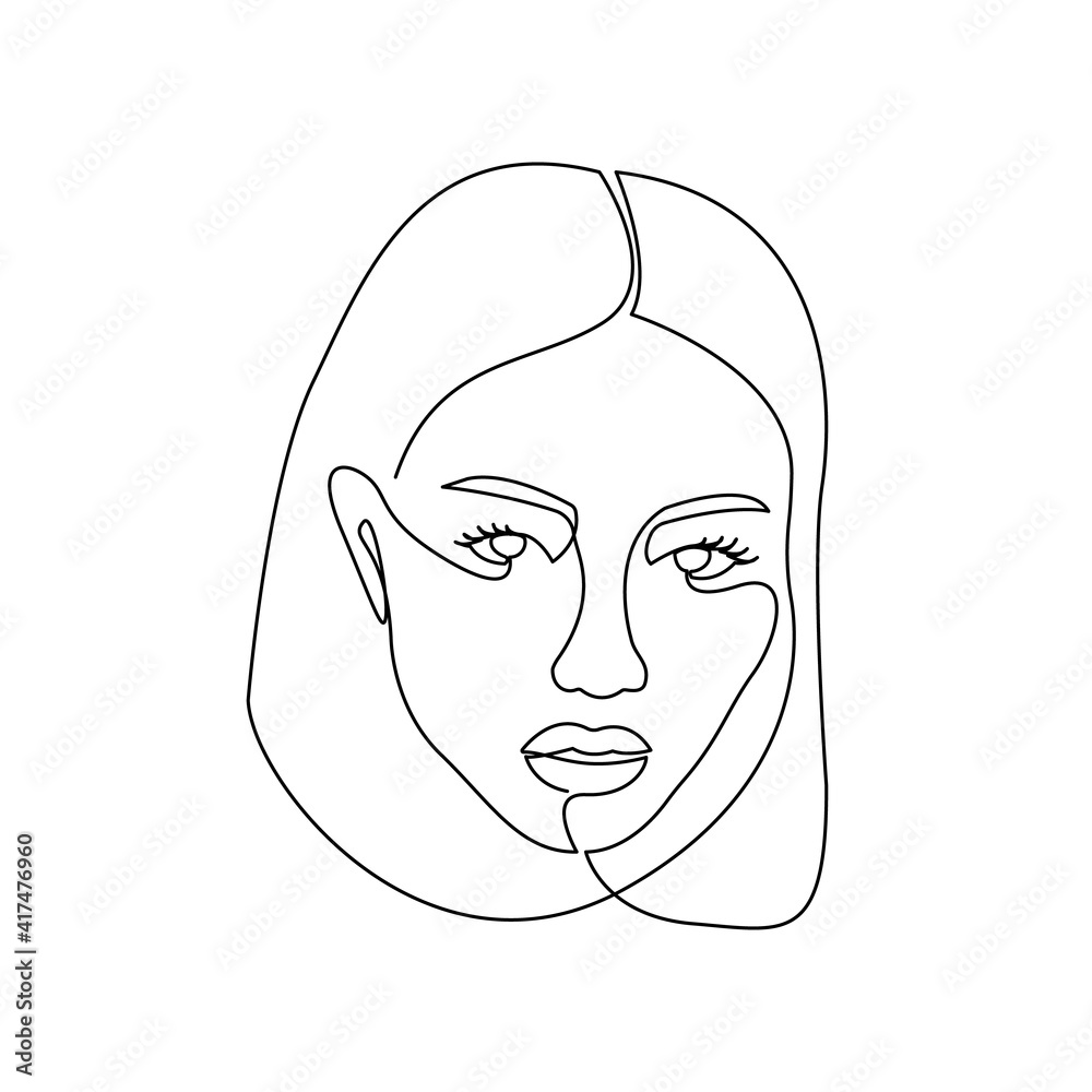 Face line art. Modern minimal style. Woman looks straight three ...