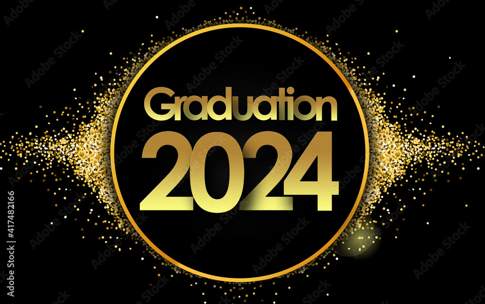 graduation 2024 in golden circle stars and black background Stock ...