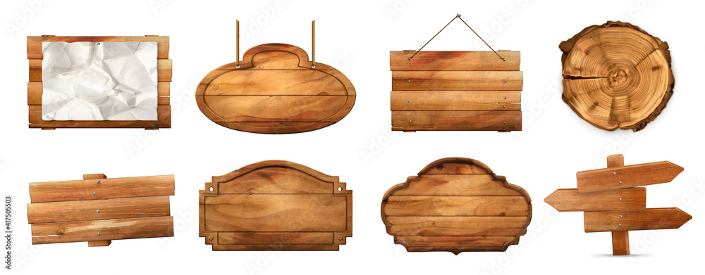 Wooden sign with old texture 3d vector realistic set Stock Vector ...