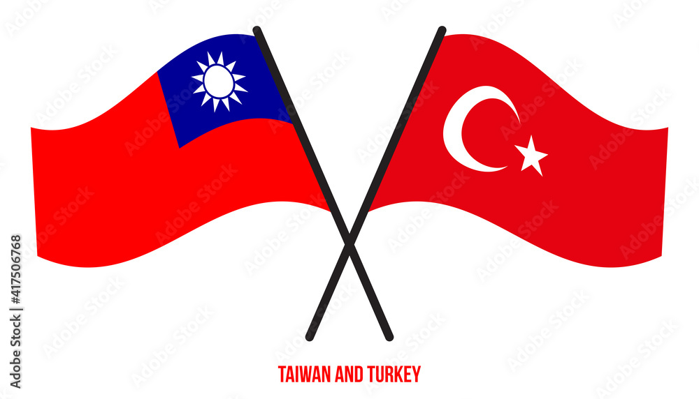 Taiwan and Turkey Flags Crossed And Waving Flat Style. Official ...