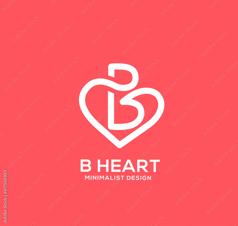 Simple and Clean illustration Logo initial Mono line B with heart ...