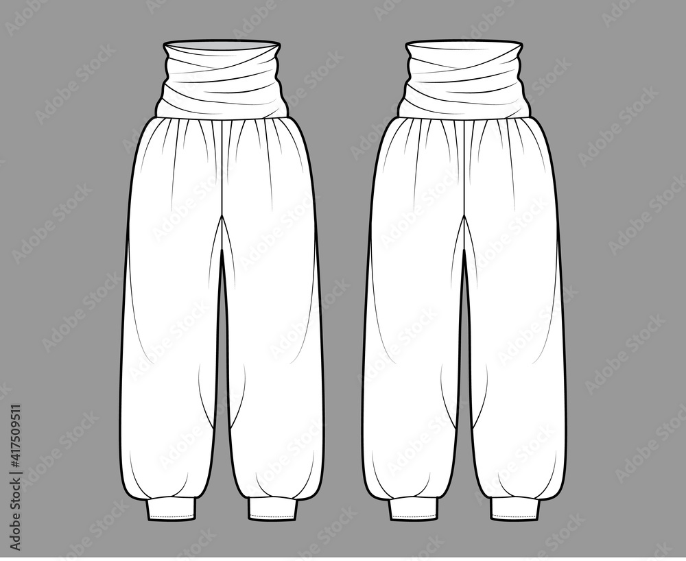 Pants zouave technical fashion illustration with normal draped waist ...