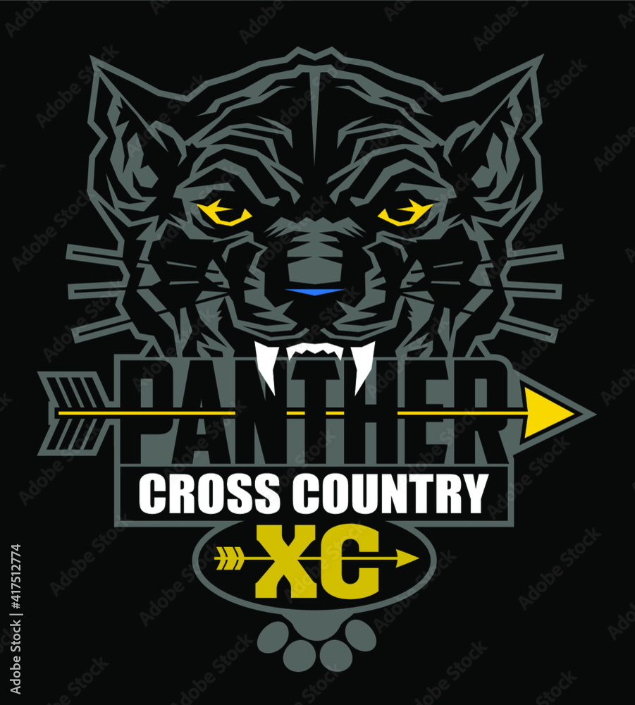 panther cross country team design with mascot for school, college or ...