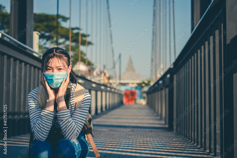 Female tourists in beautiful nature in tranquil scene safe journey ...