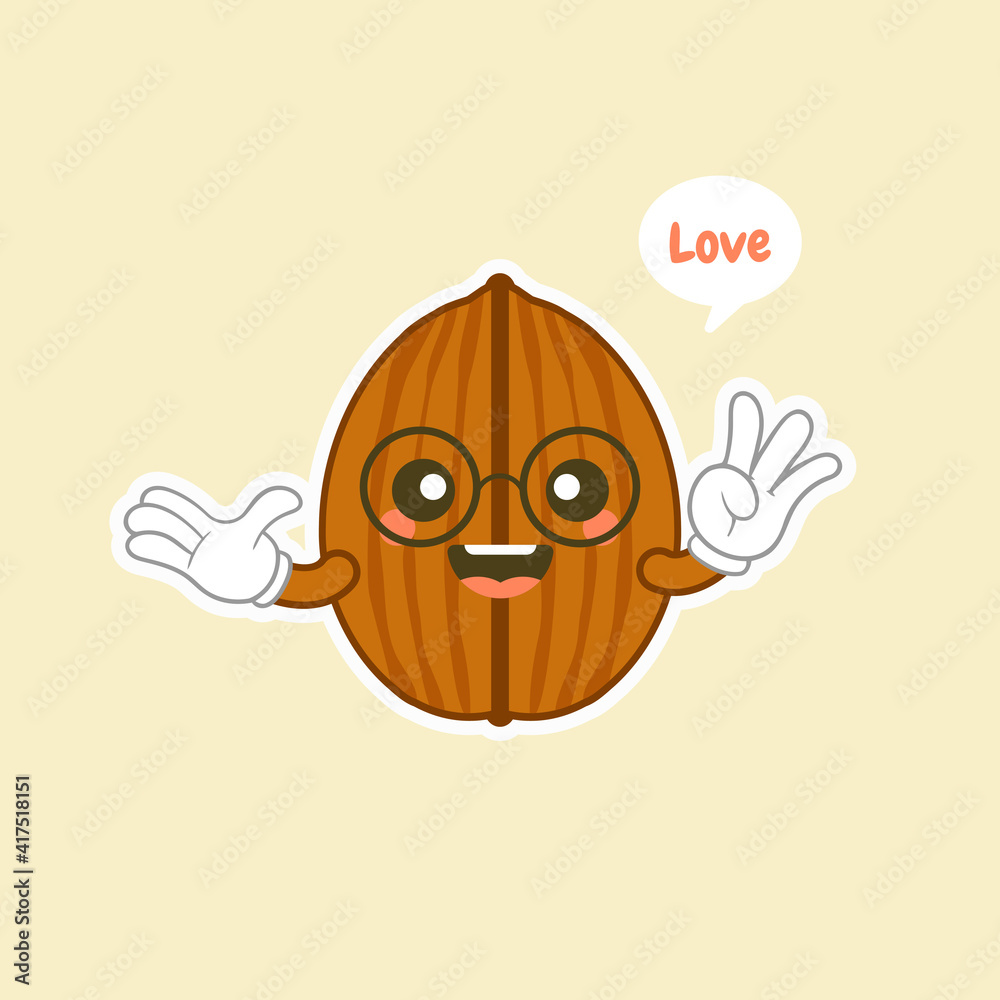 Cute cartoon walnut vector illustration isolated on color background ...