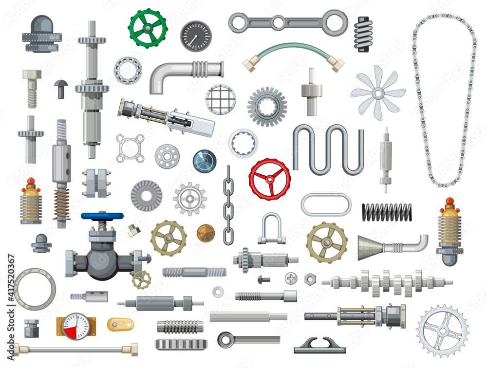 Ships and boats mechanisms spare parts cartoon vector. Metal gears ...