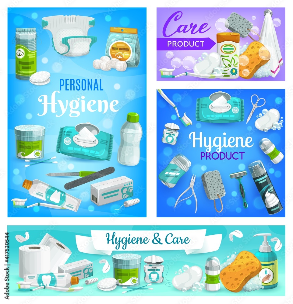 Personal care, hygiene and body health, bathroom items and products ...
