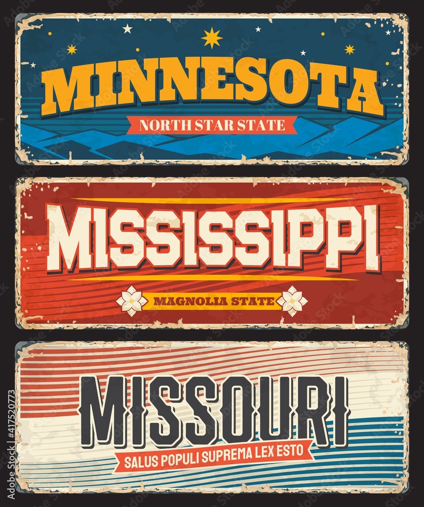 USA Mississippi, Minnesota and Missouri America states plates and ...