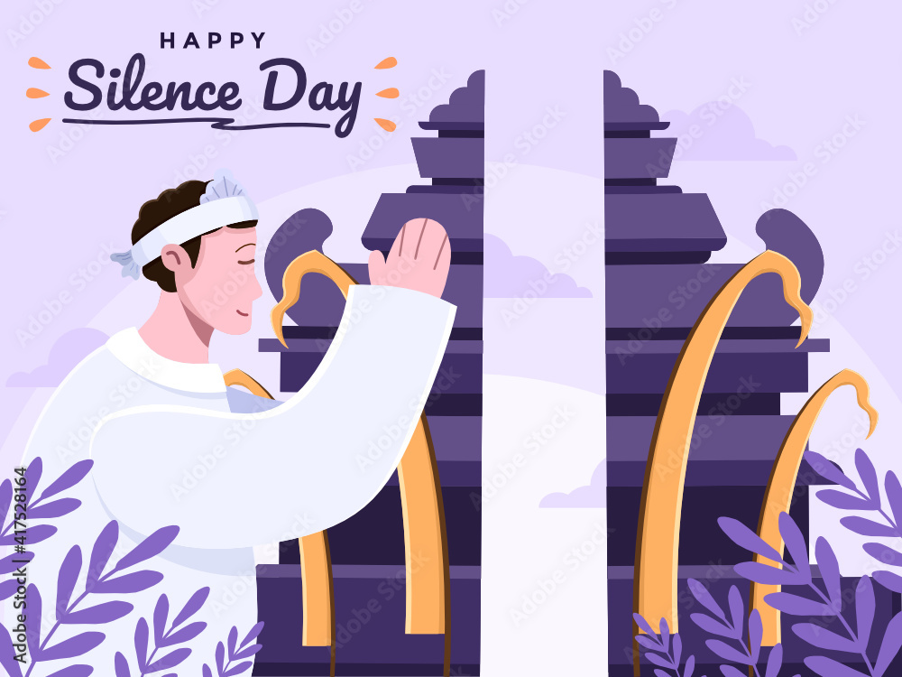 Illustration for happy Nyepi day or day of silence Hindu tradition in ...